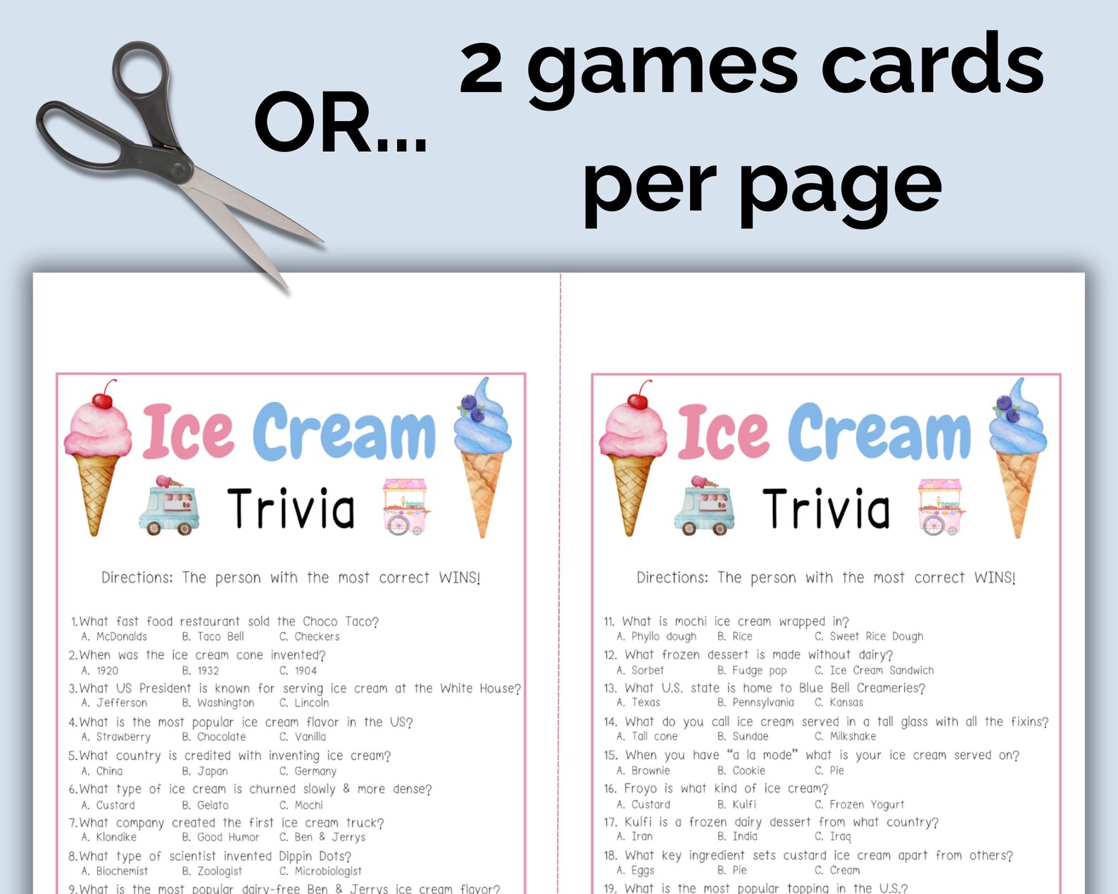 Ice Cream Trivia Birthday Party Fun Office Work Social Kids Summer Camp ...