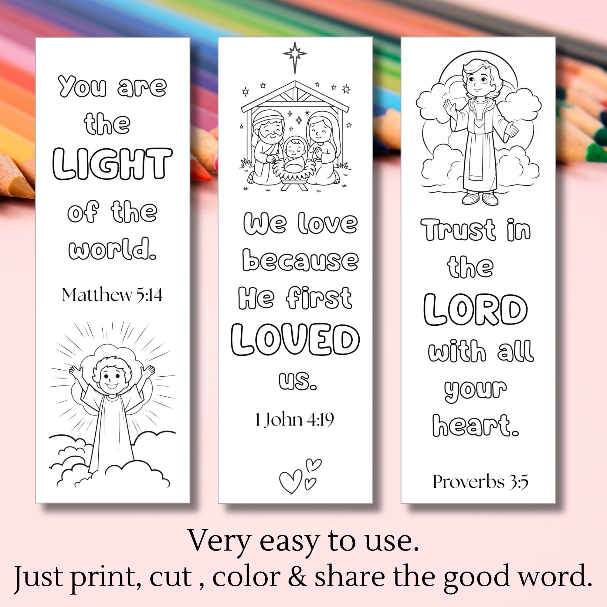 Bible Verse Coloring Bookmark Christian Bible School Preschool Activity ...