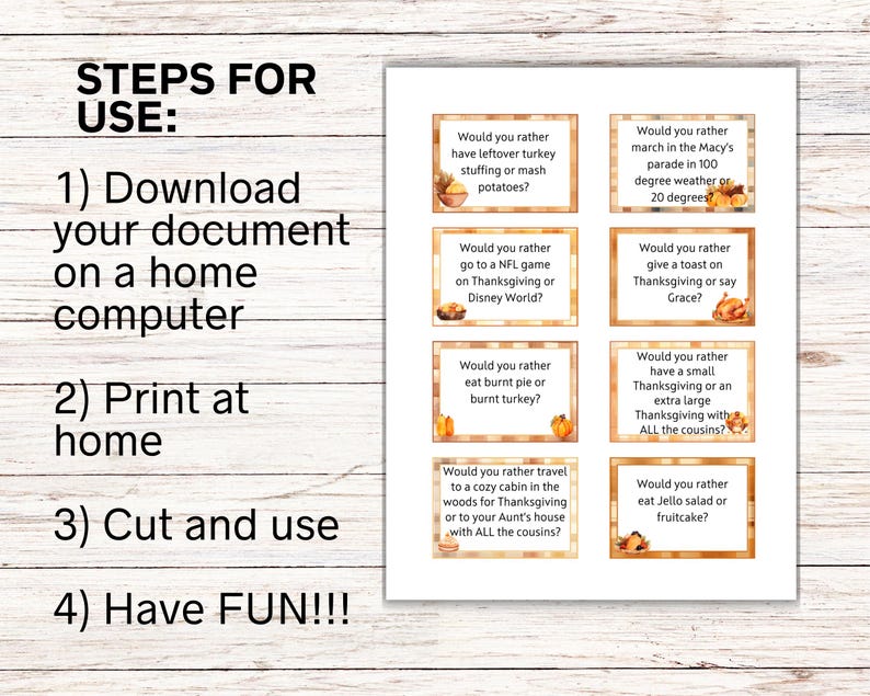 Thanksgiving Conversation Starter Cards, Thanksgiving Dinner Icebreaker ...