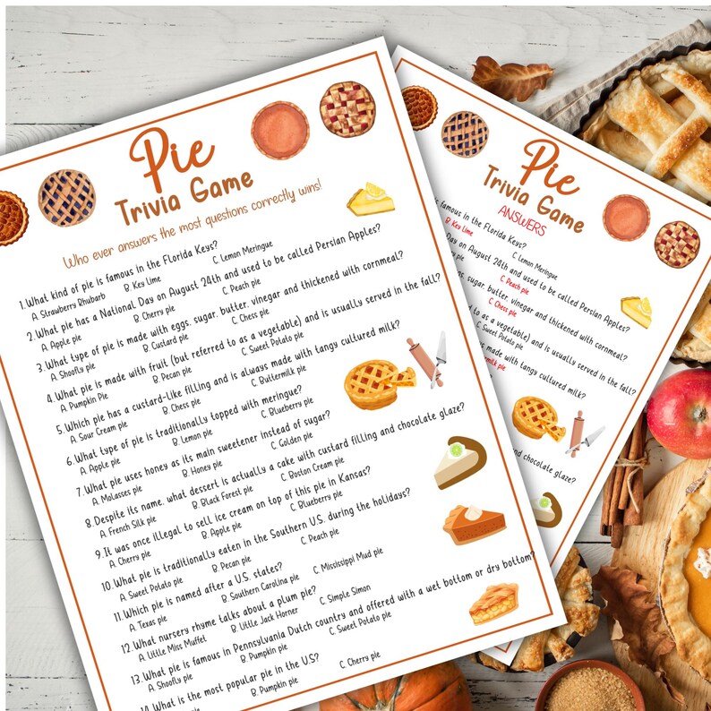 Pie Trivia Game Fall Autumn Trivia Game Thanksgiving Friendsgiving ...
