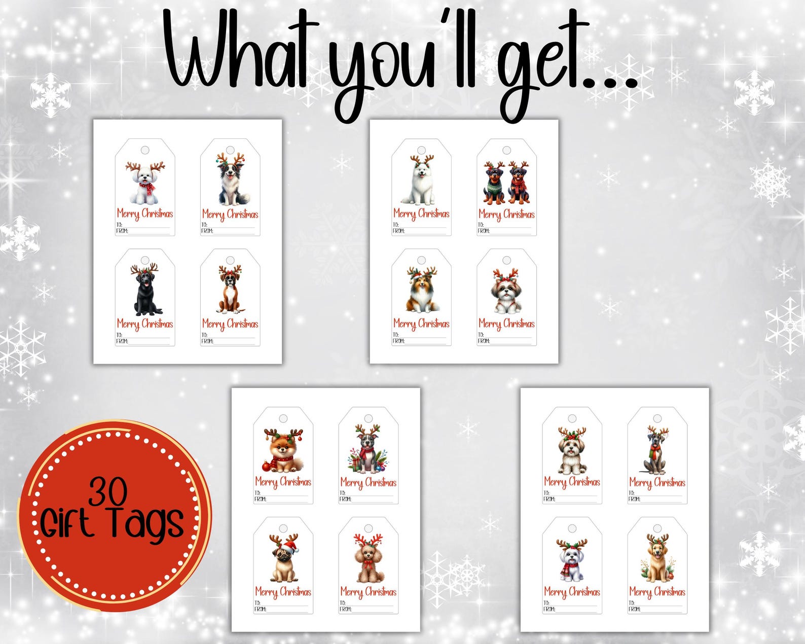 Dog Christmas Tags, Dog Gift Tags, Christmas Dog Santa Paws, Santa Paws ...