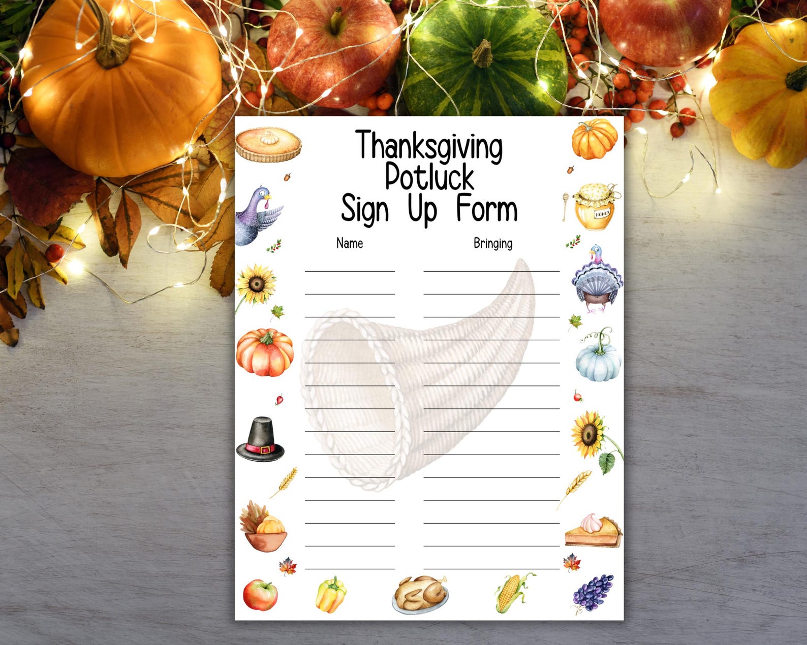 Thanksgiving Potluck Form, Thanksgiving Food Sign up Sheet ...