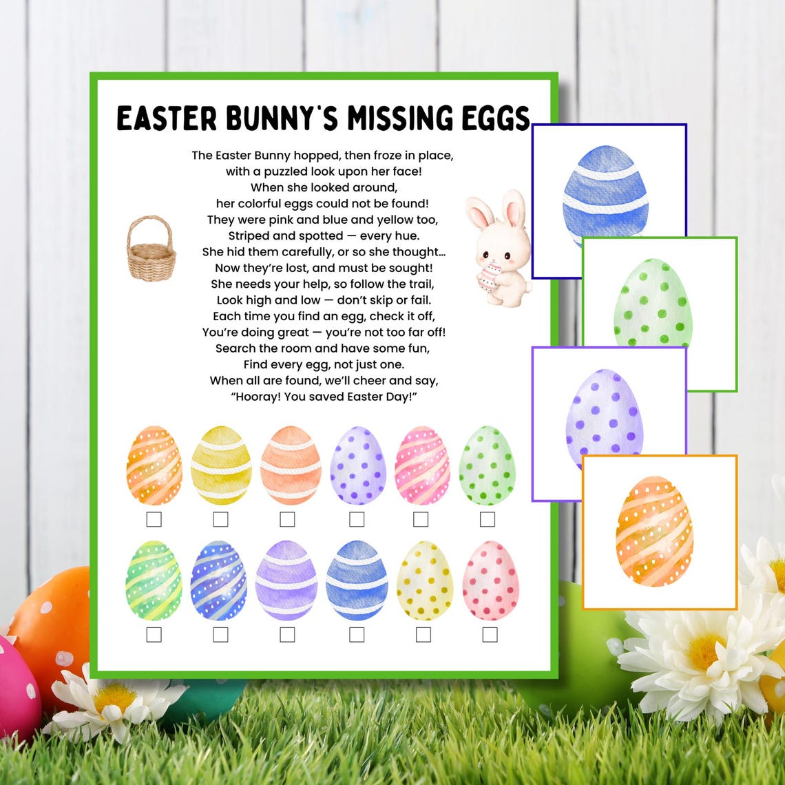 Easter Bunny Egg Hunt Game Ester Bunny Egg Scavenger Treasure Hunt Kids ...