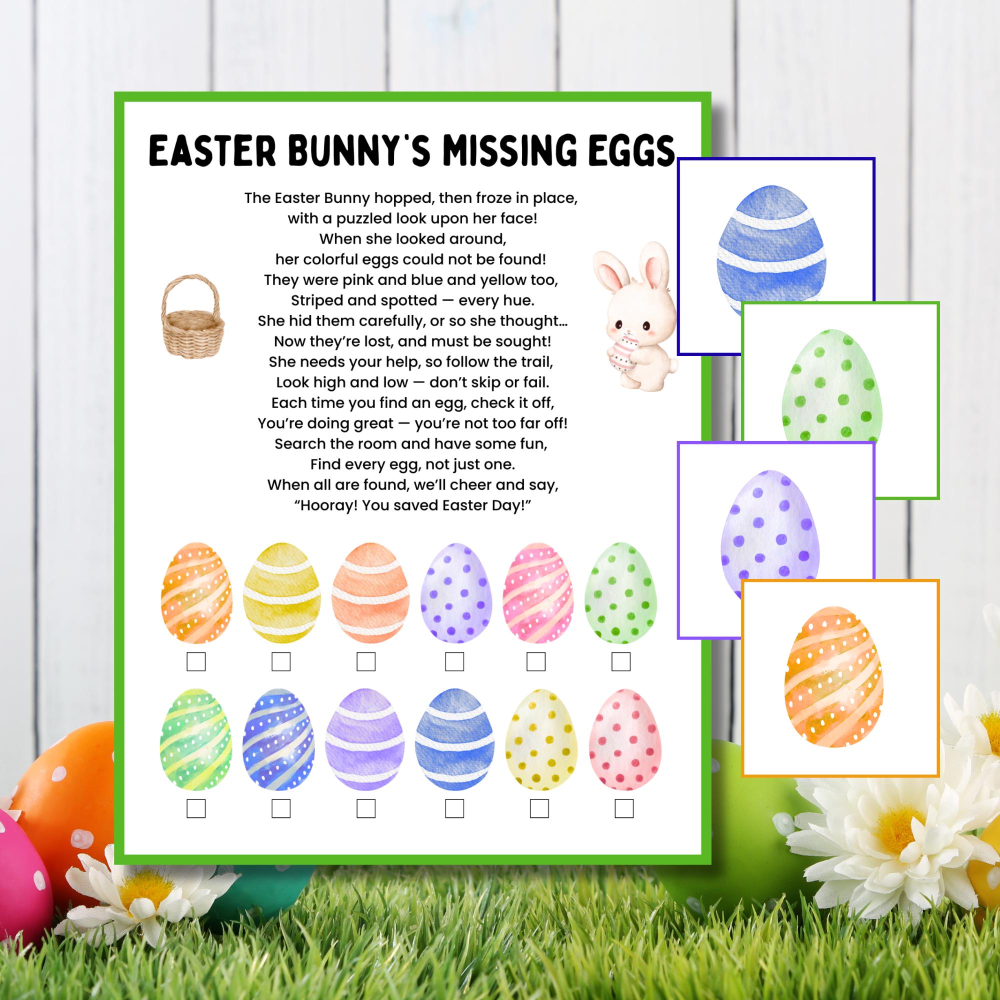Easter Bunny Egg Hunt Game Ester Bunny Egg Scavenger Treasure Hunt Kids ...