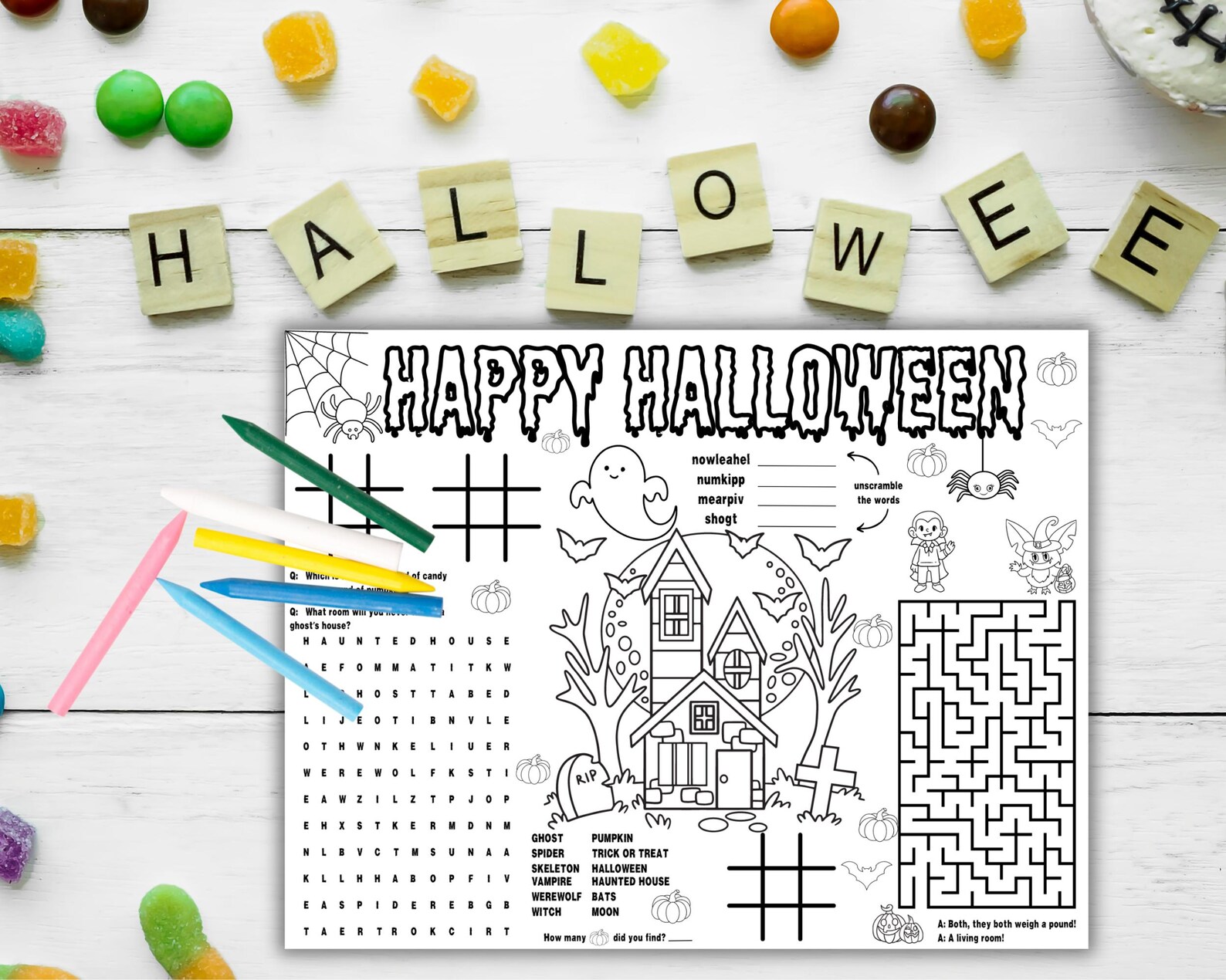 Halloween Placemat, Halloween Coloring Activity Placemat, Halloween ...