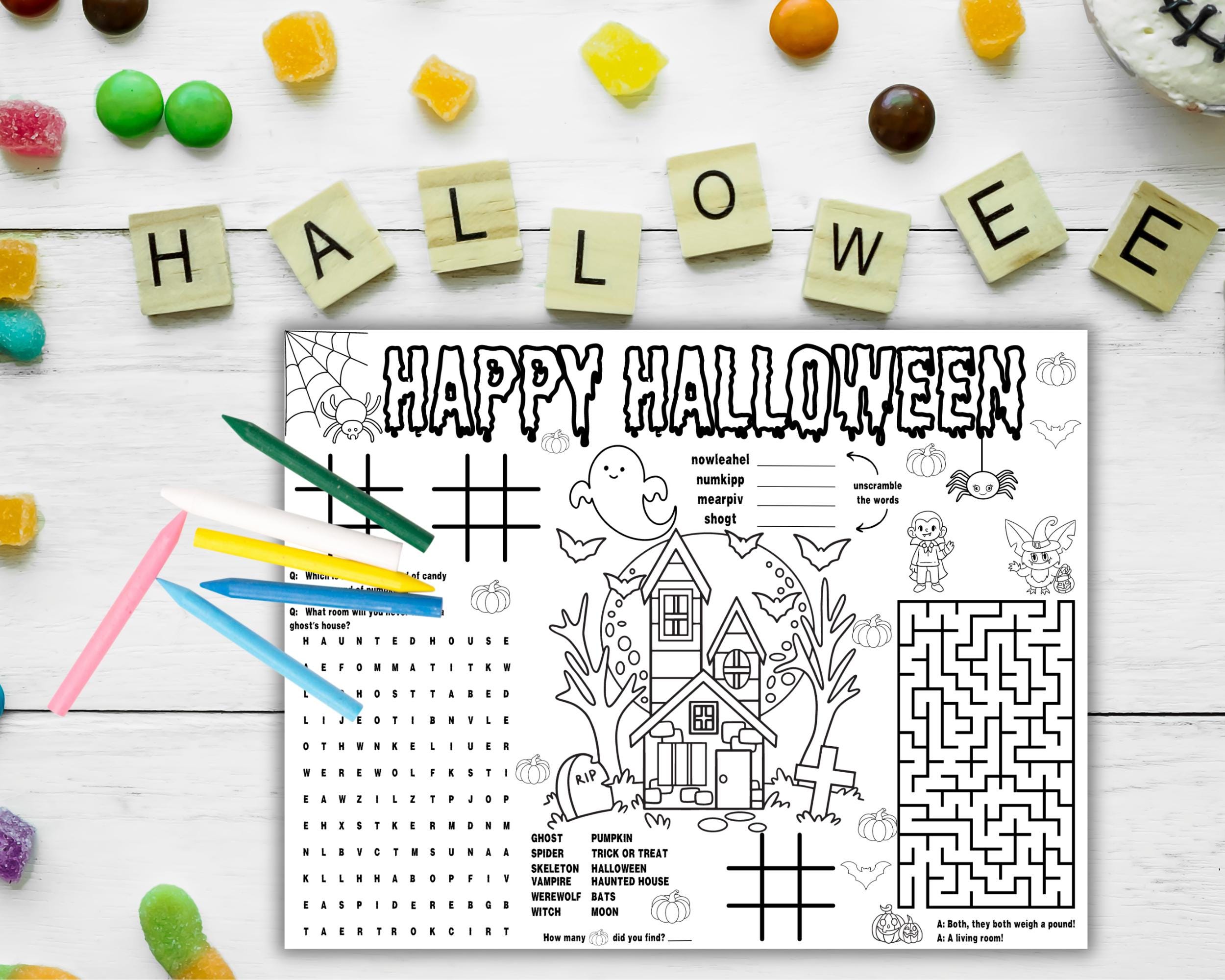 Halloween Placemat, Halloween Coloring Activity Placemat, Halloween ...