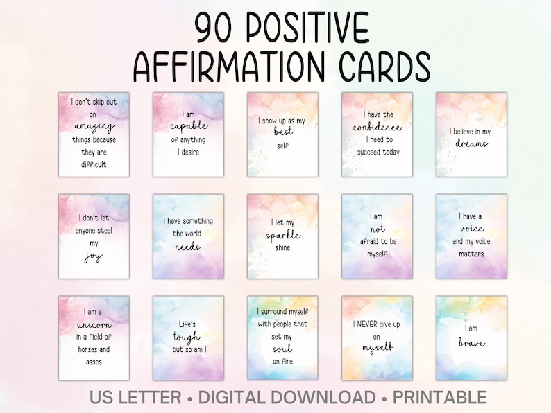 Positive Affirmation Cards Printable Vision Board Manifesting Kit ...
