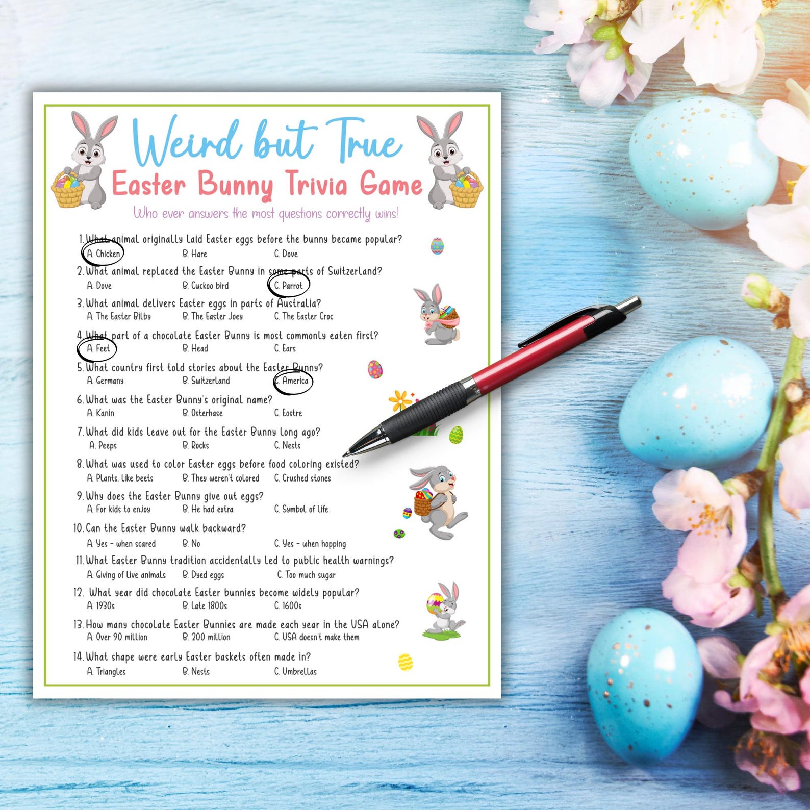 Fun Facts Easter Bunny Trivia Printable Quiz Easter Bunny Fun Trivia ...