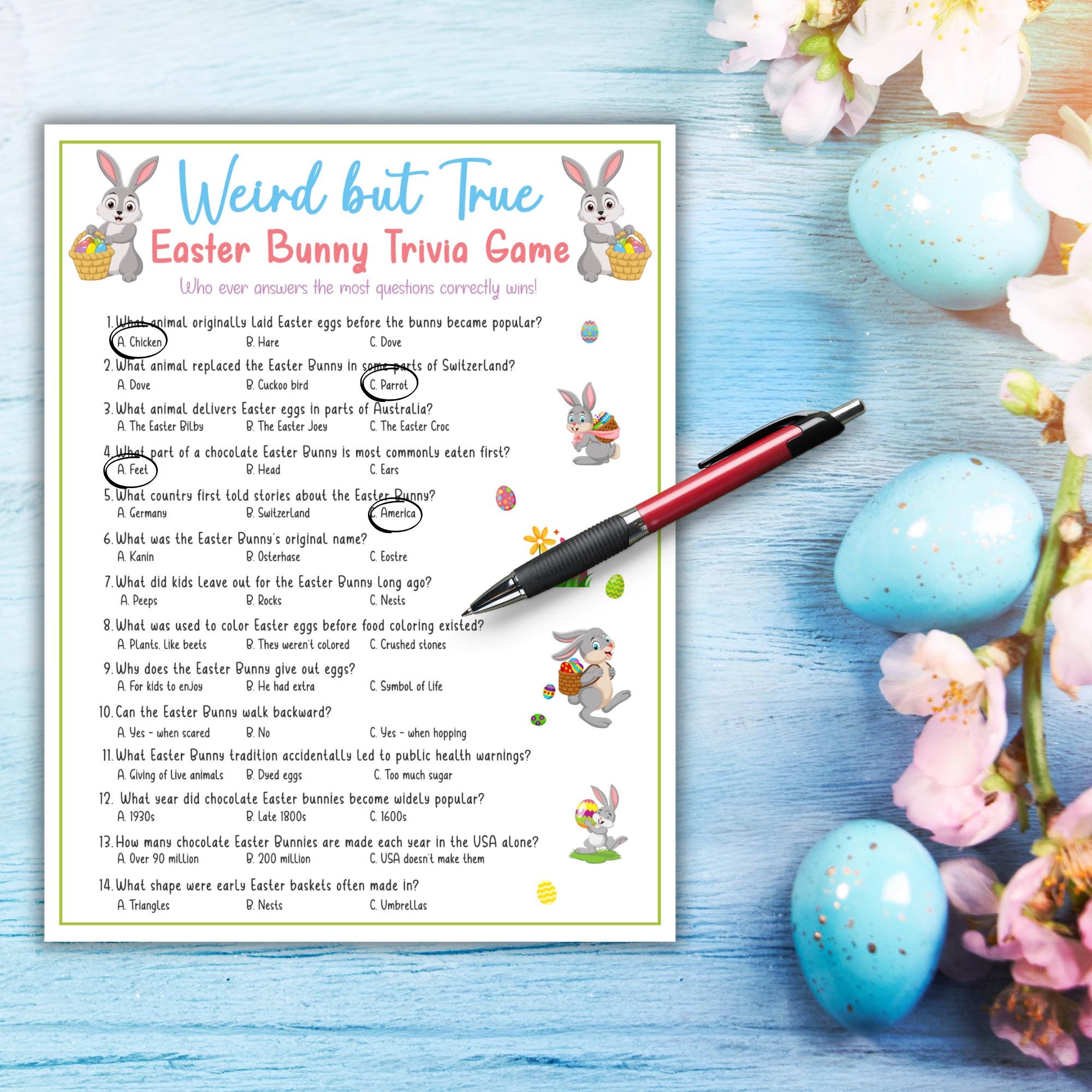 Fun Facts Easter Bunny Trivia Printable Quiz Easter Bunny Fun Trivia ...