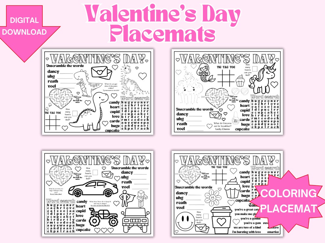 Valentine's Day Placemat for Kids Coloring Page Valentine Party Craft ...
