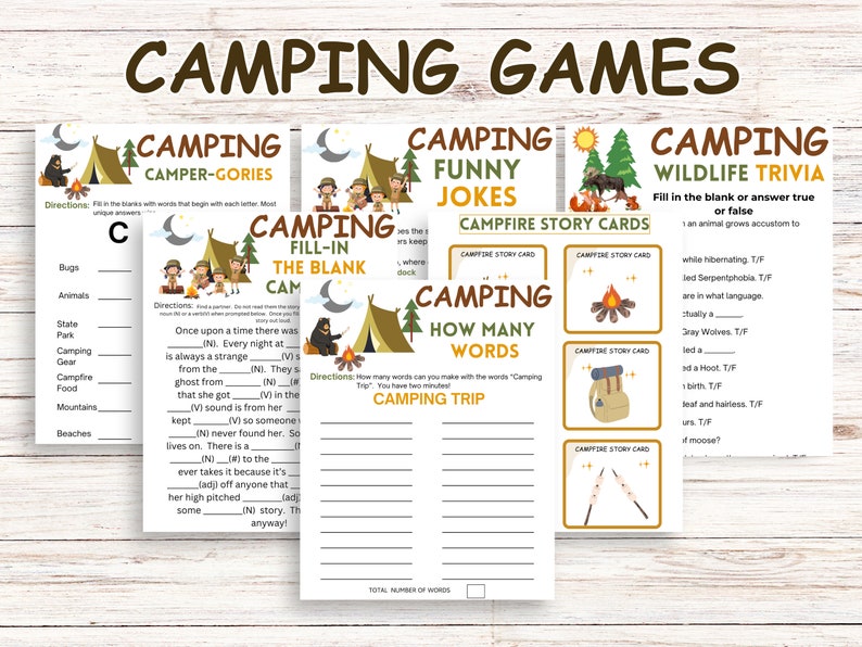 Kids Camping Games Printable, Camping Games Bundle, Camp Games, Camping ...