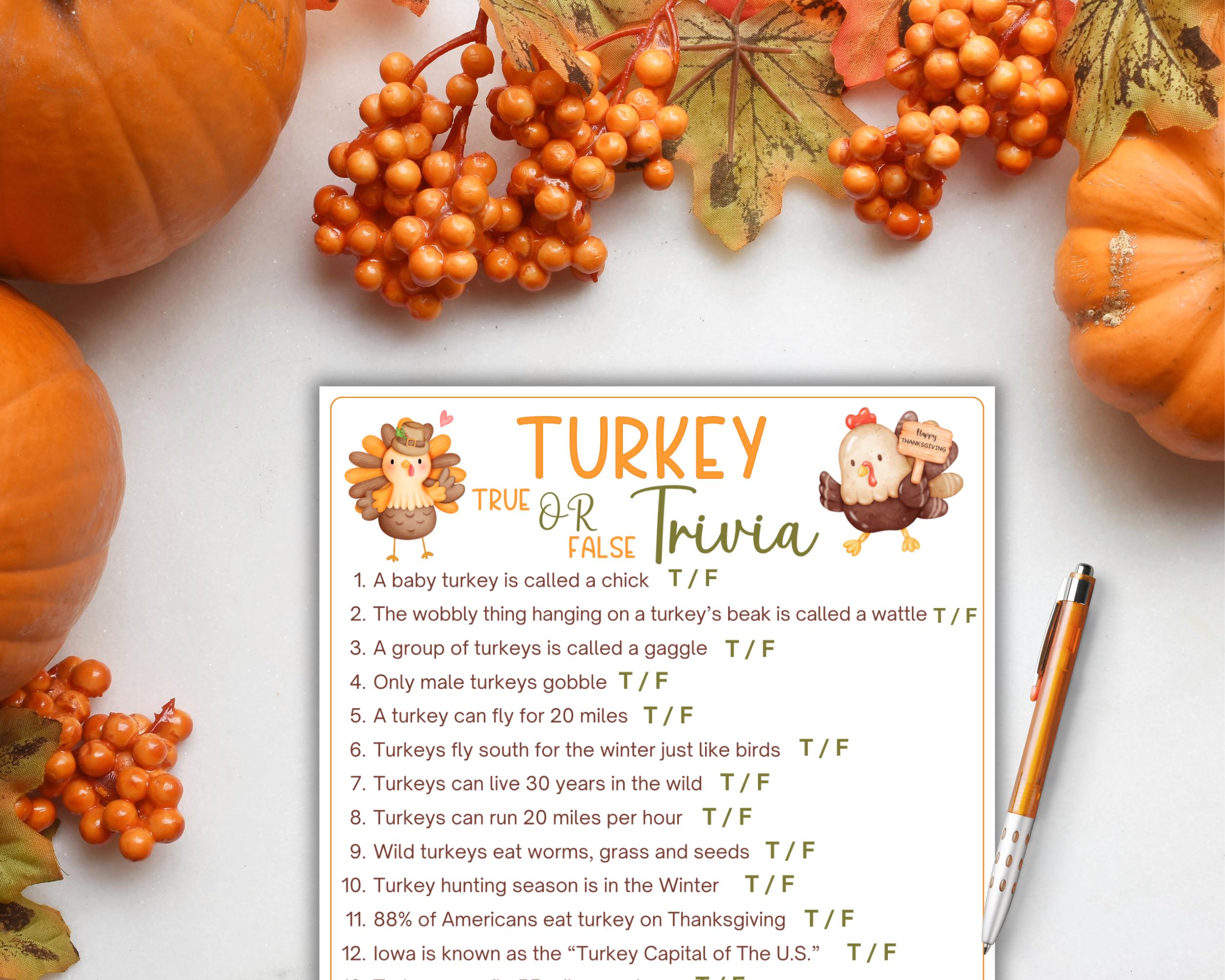 Turkey Trivia, Thanksgiving Trivia Game, Classroom Games, Turkey Quiz ...