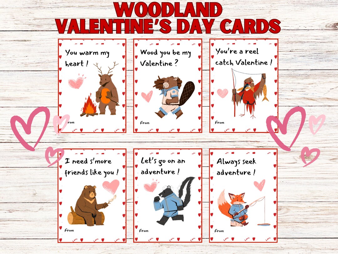 Woodland Animal Valentine Day Cards for Kid Outdoor Valentine Day Card ...