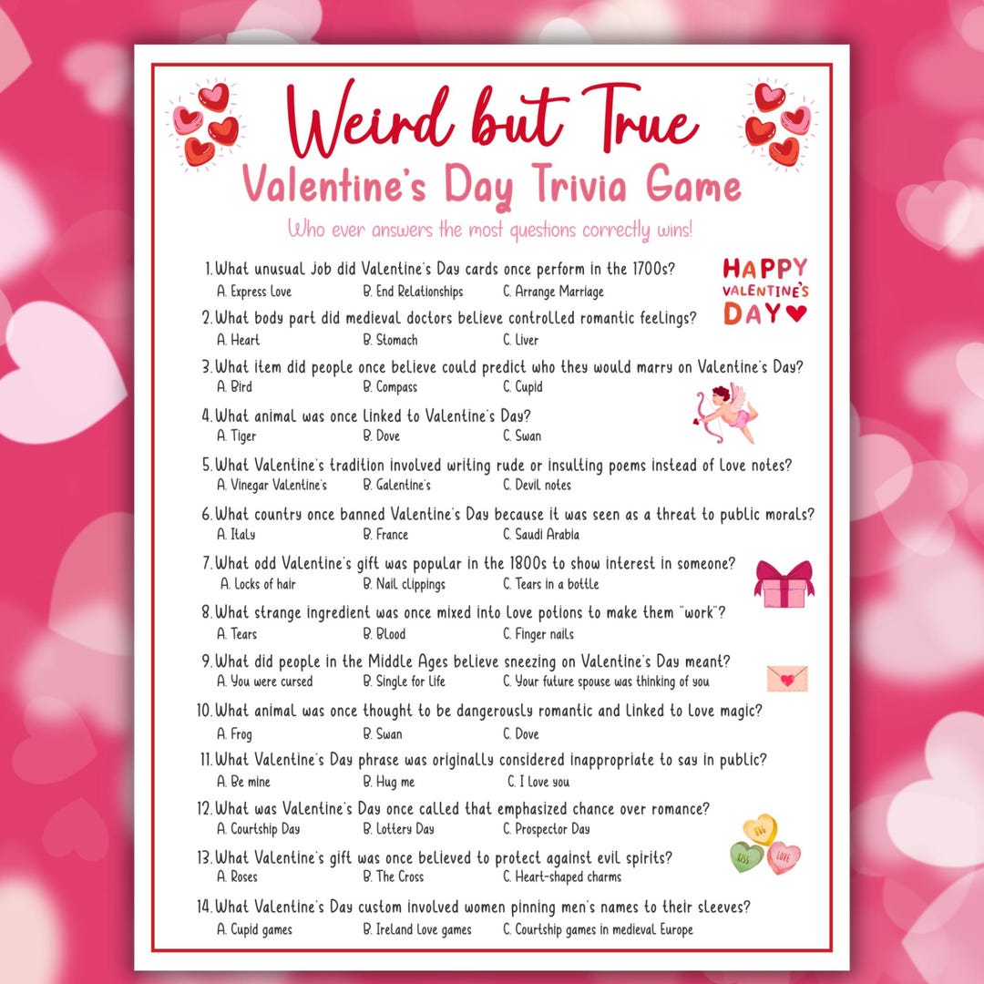 Valentine's Day Trivia Game Fun Facts Trivia Quiz Weird but True ...