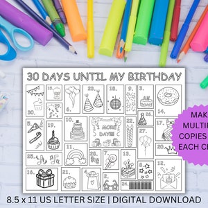 Birthday Countdown for Child Calendar Countdown for Birthday Coloring ...