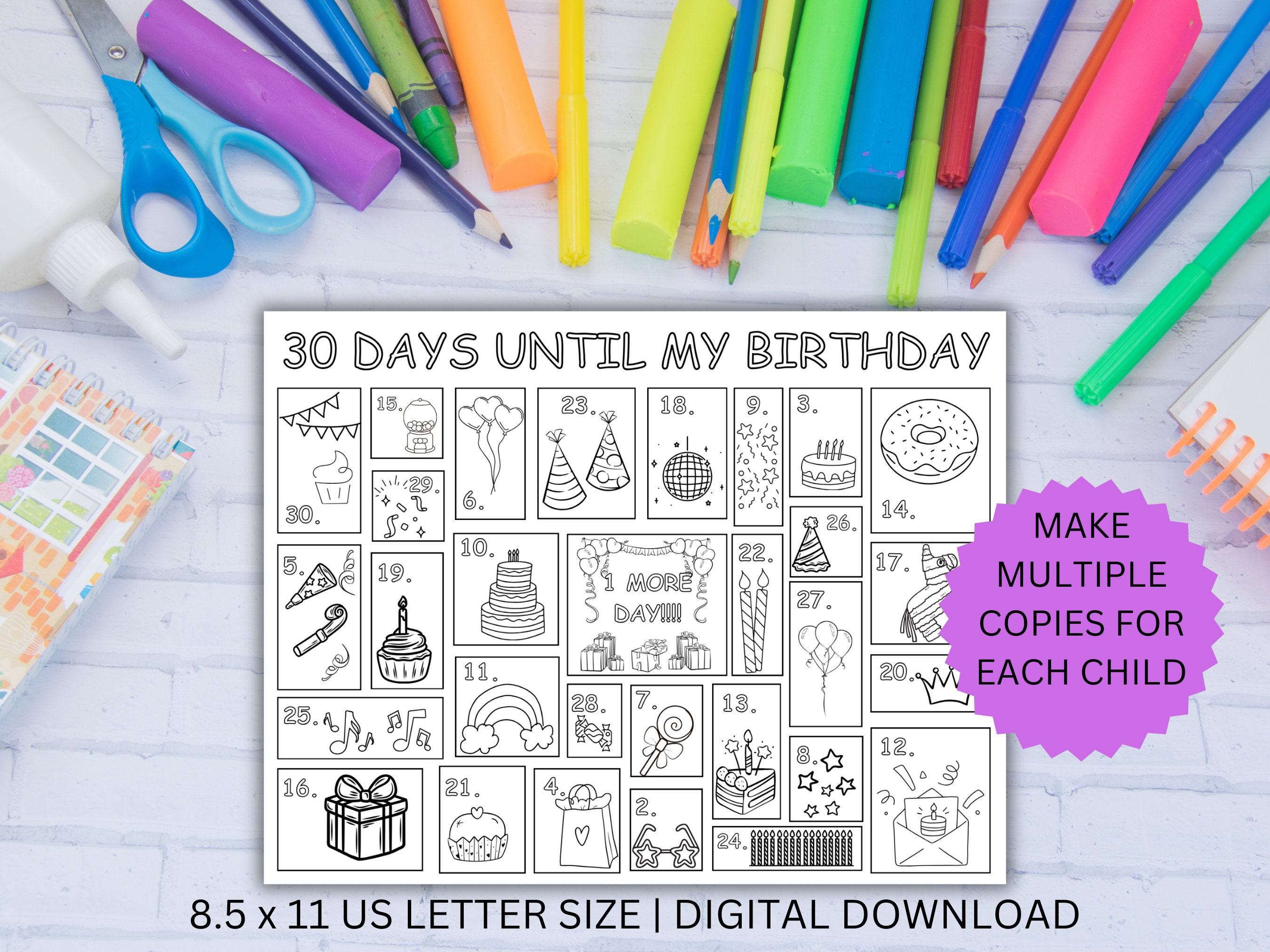 Birthday Countdown for Child Calendar Countdown for Birthday Coloring ...