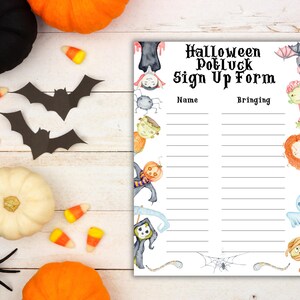 Halloween Potluck Sign up Sheet, Halloween Party Potluck Form ...