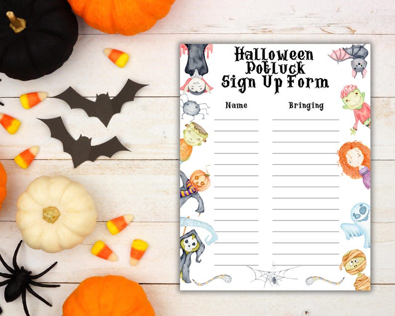 Halloween Potluck Sign up Sheet, Halloween Party Potluck Form ...