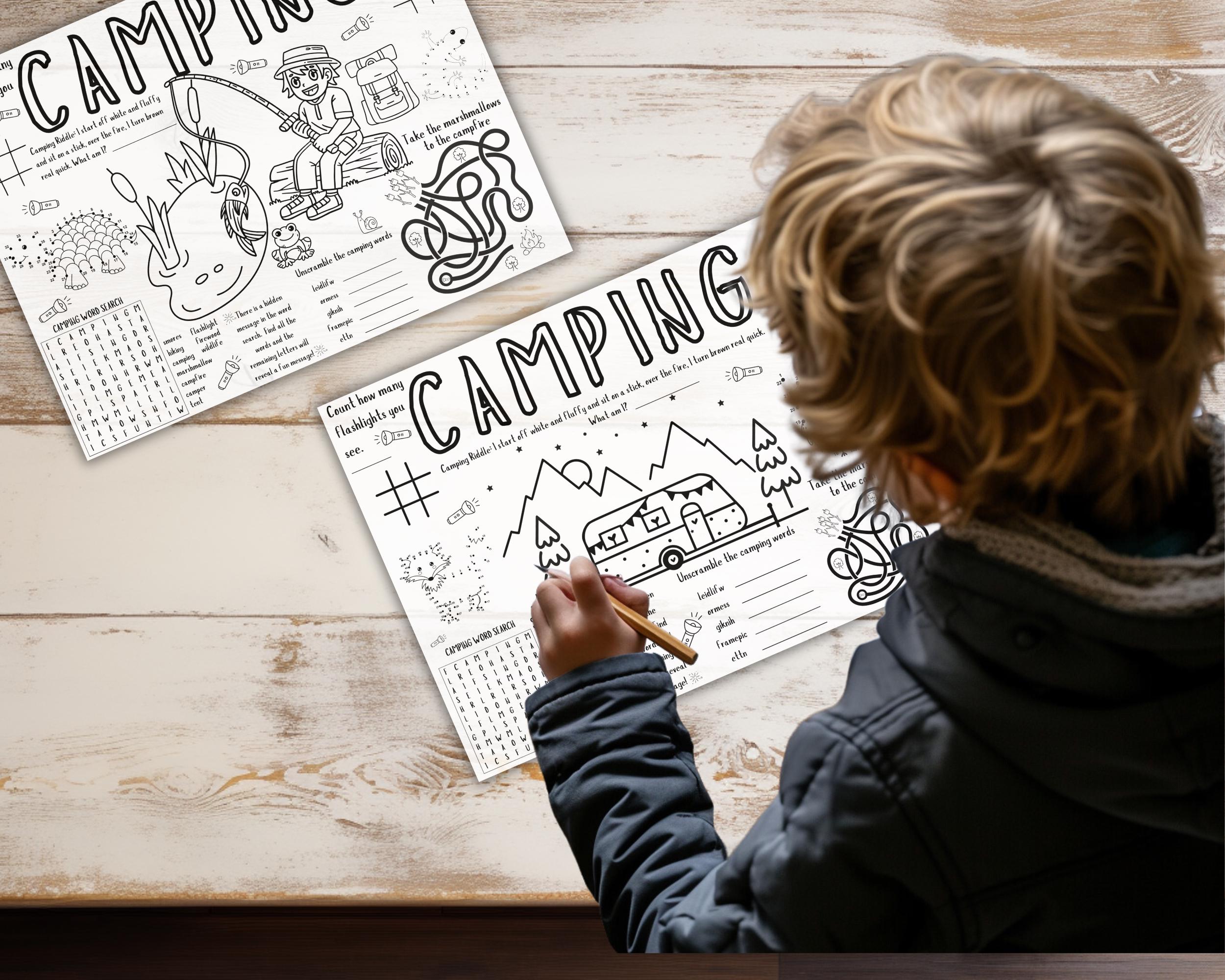 Kids Camping Activity Mat Fishing Coloring for Camping Party Coloring ...