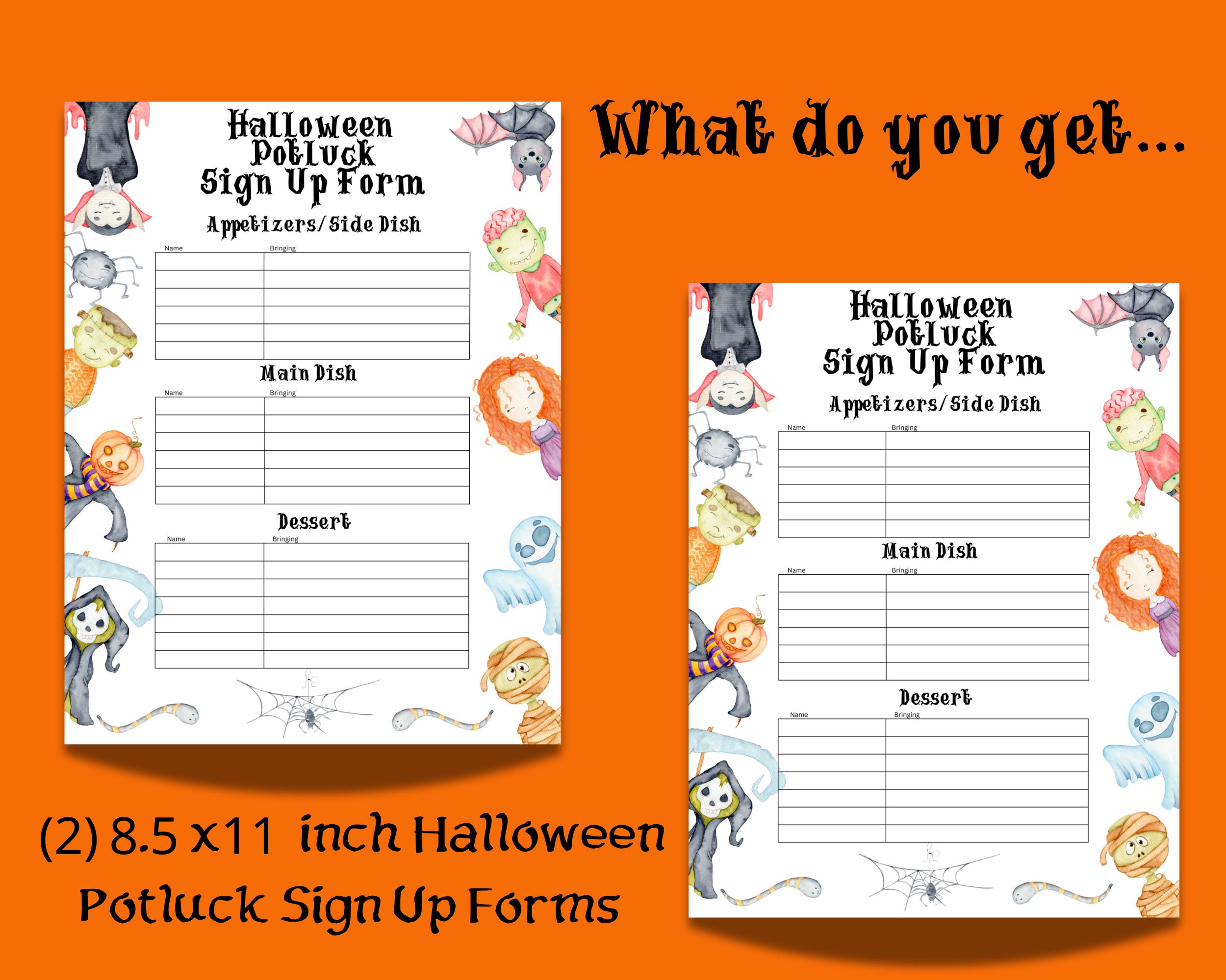 Halloween Potluck Sign up Sheet, Halloween Party Potluck Form ...