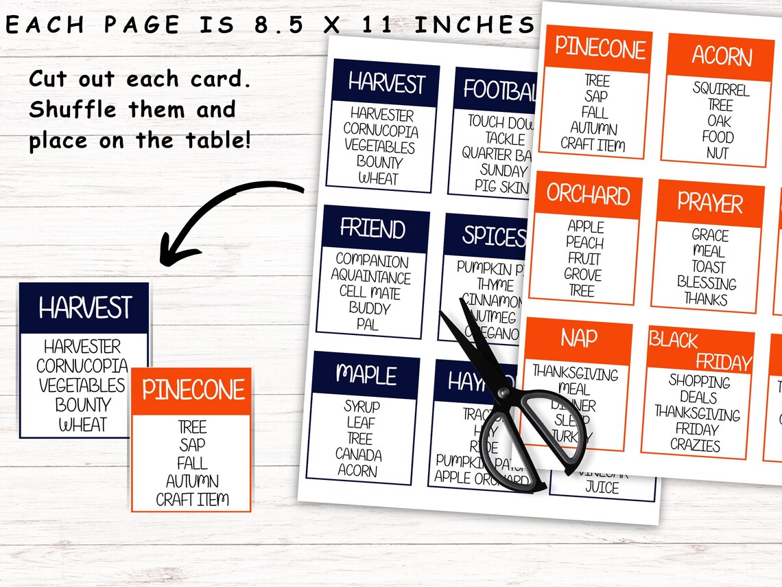 Thanksgiving Taboo Family Game, Thanksgiving Game Cards, Family ...