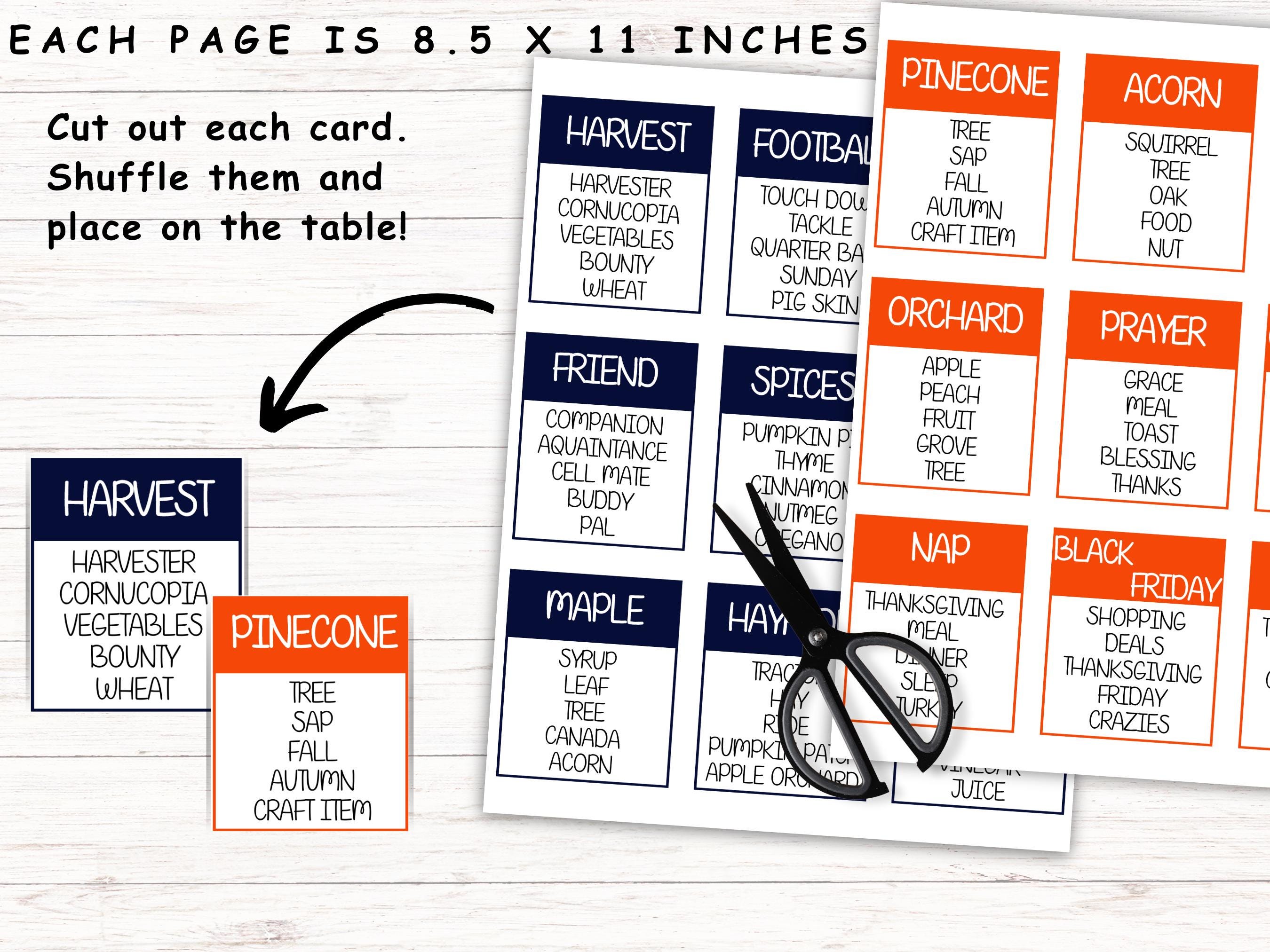 Thanksgiving Taboo Family Game, Thanksgiving Game Cards, Family ...