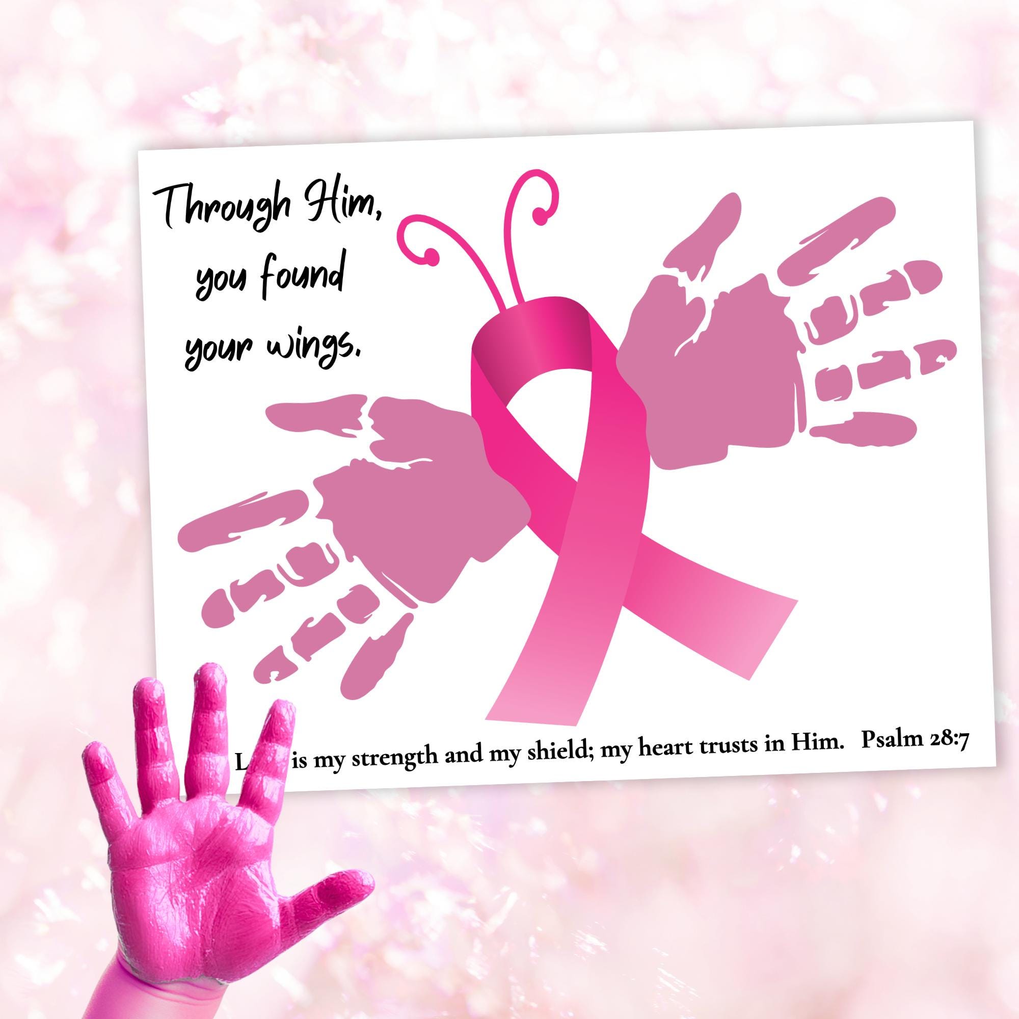 Breast Cancer Printable Butterfly Handprint Art Craft Gift for Survivor ...