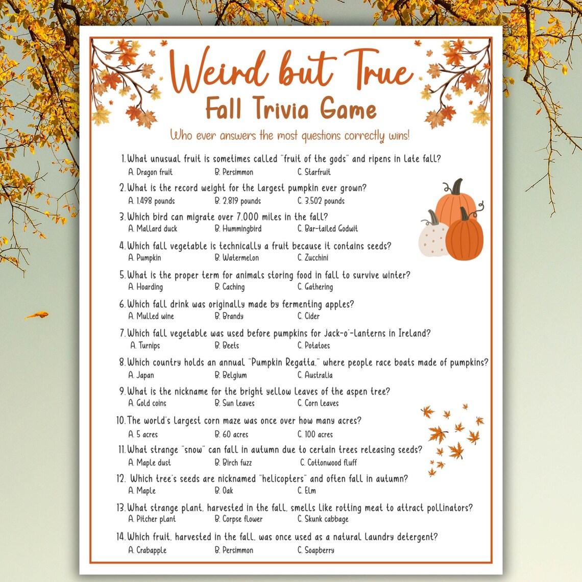 Fun Facts Fall Autumn Trivia Game Friendsgiving Trivia for Adults ...