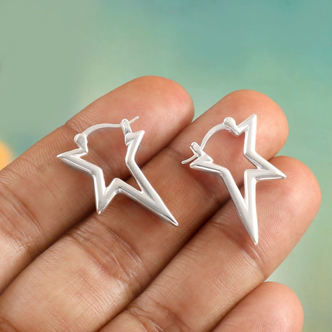 Star Huggie Earring Y2k Silver Star Stud Earring Dainty Korean Chunky ...