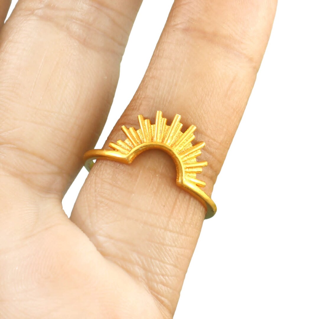 14k Solid Gold Sunburst Ring, Gold Sunbeam Ring, Sunshine Ring, Rising ...