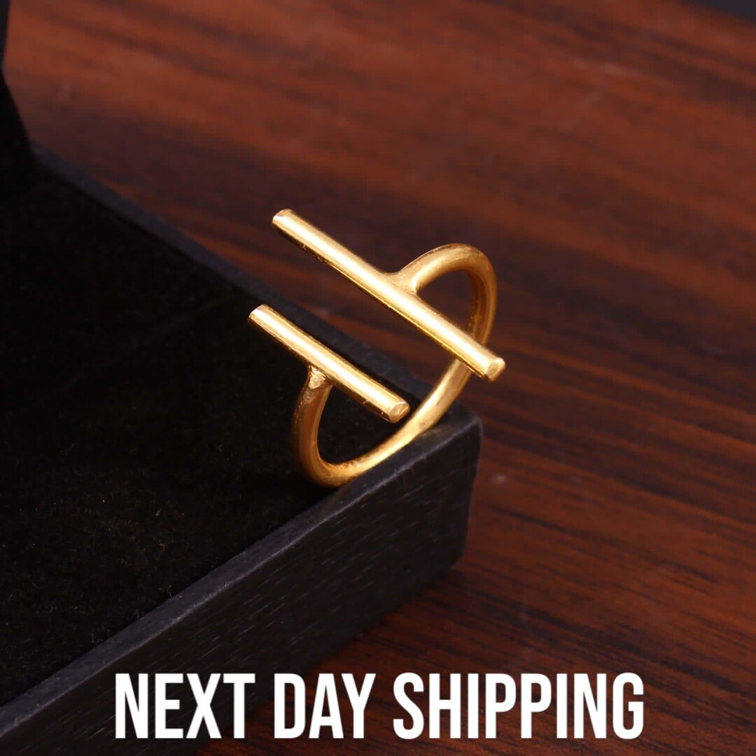 Double Bar Minimalist Brass Ring, Gold Line Ring, Modern Geometric Ring ...