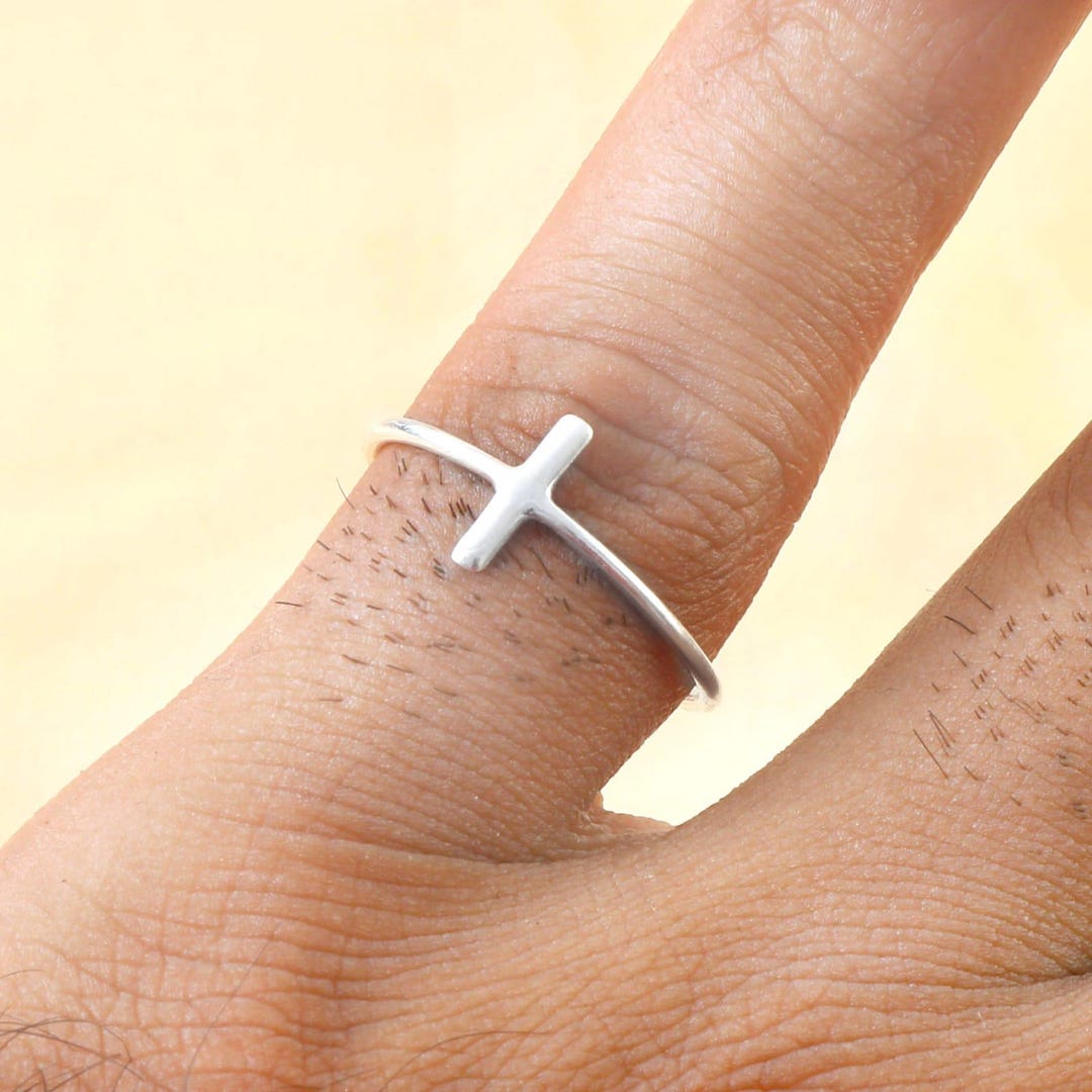 Sterling Silver Cross Ring, Purity Ring for Women Christian, Dainty ...