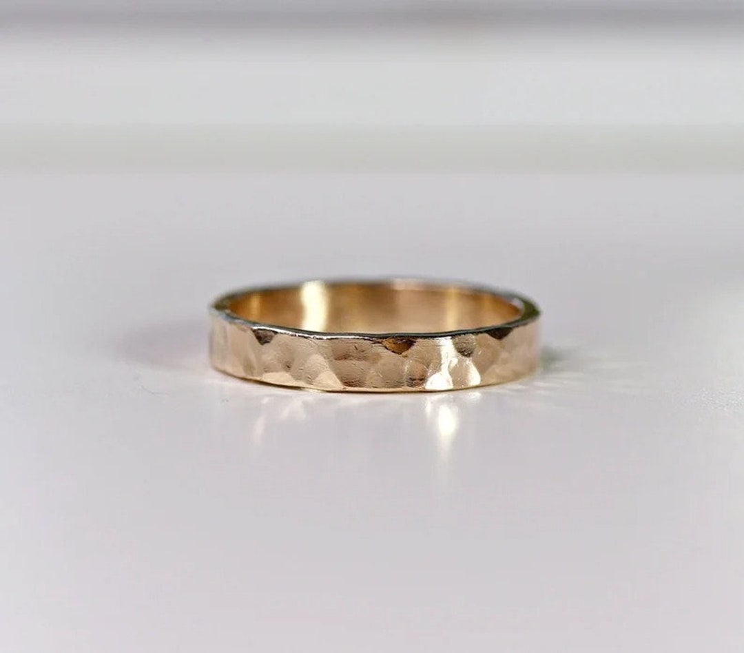 Hammered Gold Ring, Wide Band Ring, Thick Band Ring, Personalized Gold ...