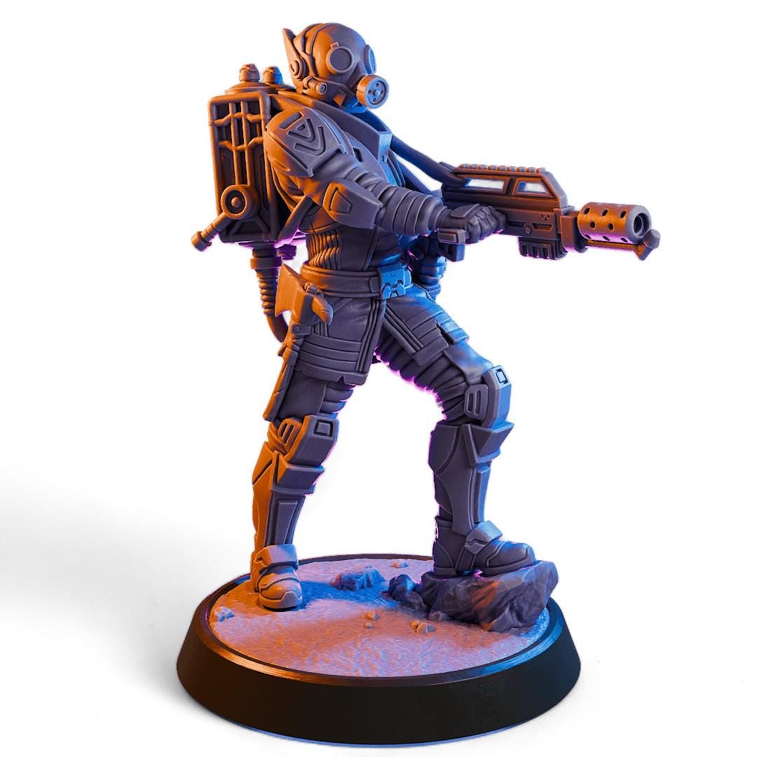 Infantry Flamethrower Statue, Sifi Figure, Dnd Miniature / Fantasy Boss ...