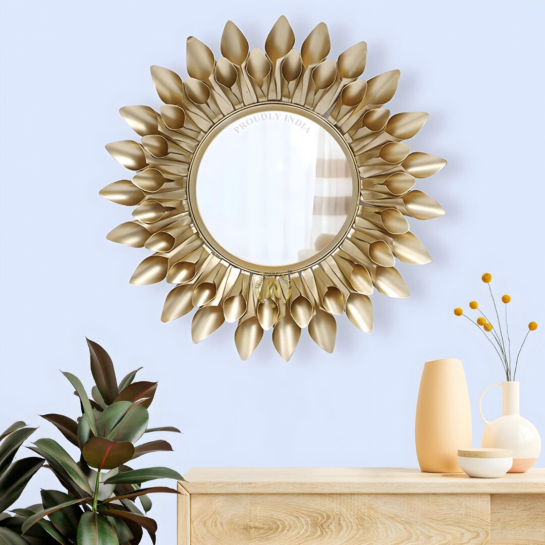 Golden Bloom Aura Metal Wall Mirror - Etsy