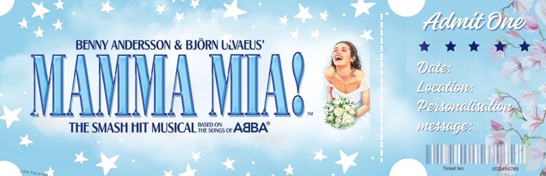 Mamma Mia The Musical Custom Theatre Ticket Fake Ticket Surprise