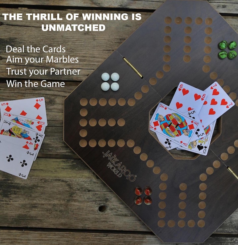 Jackaroo Board Game: Foldable Wooden 2-4 Player Card & Marble Strategy ...