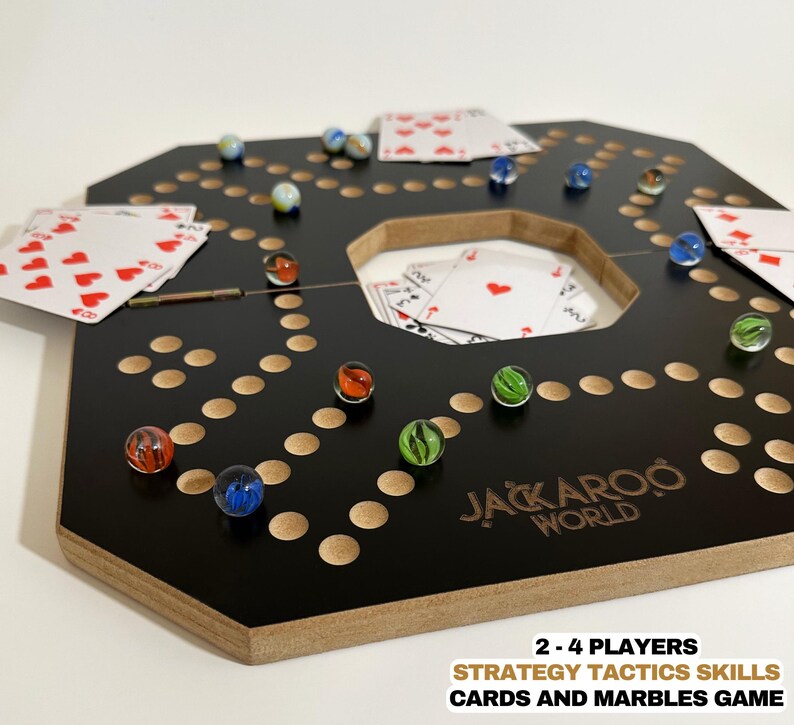 Jackaroo Board Game - Strategy, Competitive, Fun 2-4 Player Marbles and Card Game - Wooden Board ...