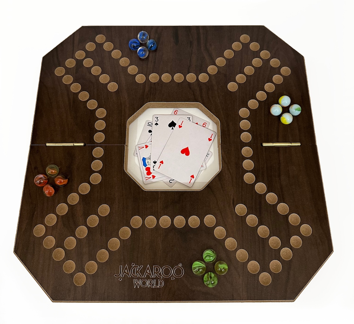 Jackaroo Board Game - Strategy, Competitive, Fun 2-4 Player Marbles and Card Game - Wooden Board ...
