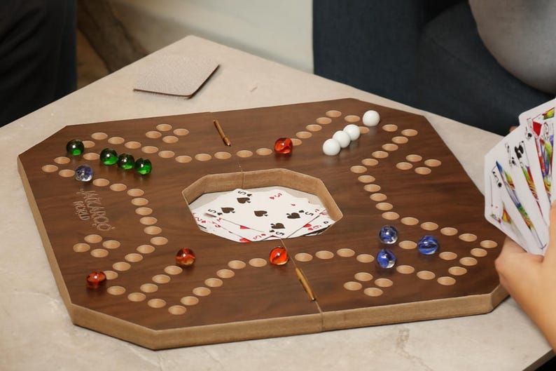 Jackaroo Board Game: Foldable Wooden 2-4 Player Card & Marble Strategy ...