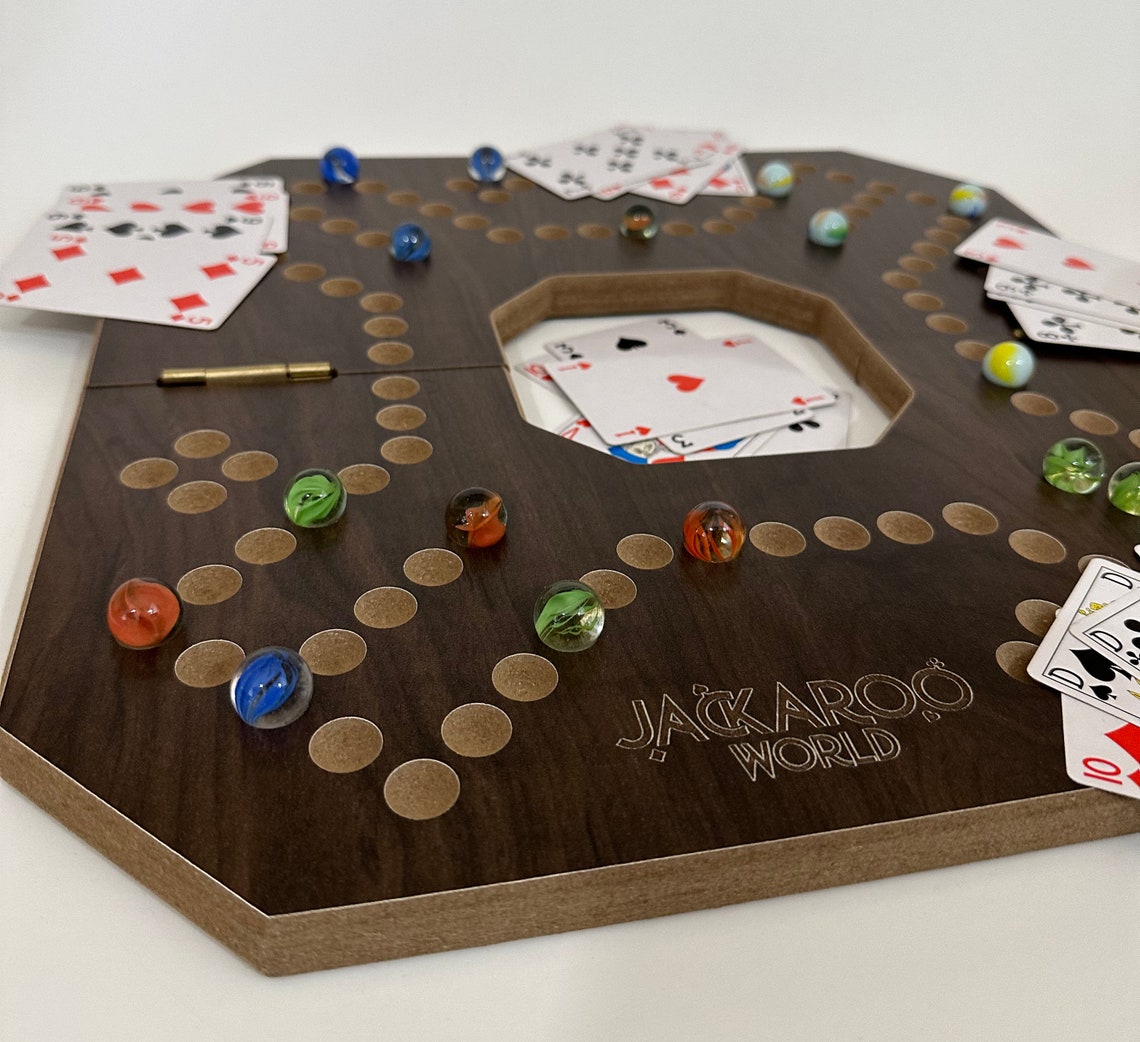 Jackaroo Board Game Strategy, Competitive, Fun 2-4 Player Marbles and Card Game Wooden Board ...
