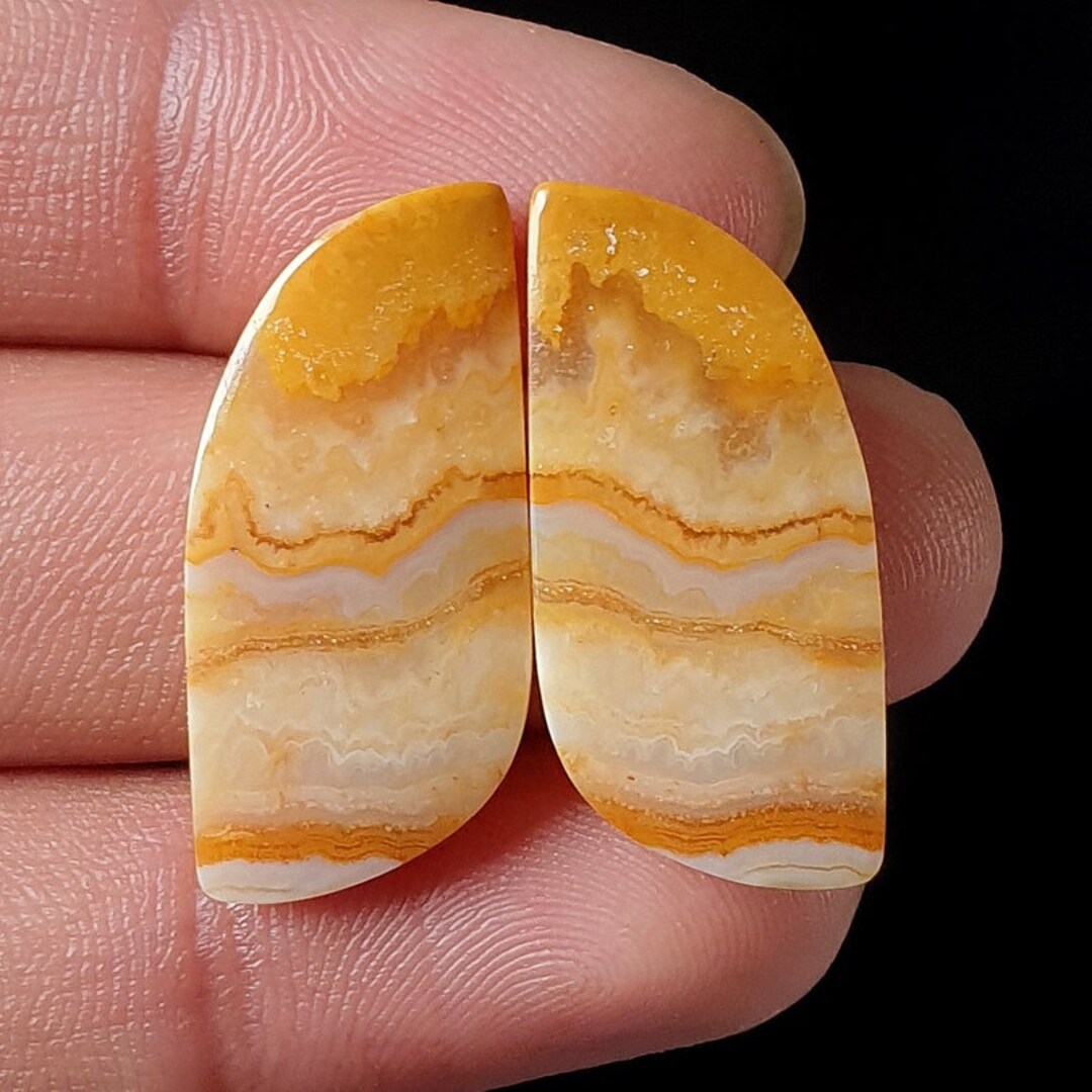 Natural Beautiful Yellow Lace Agate Pairs Cabochon Smooth Polished ...