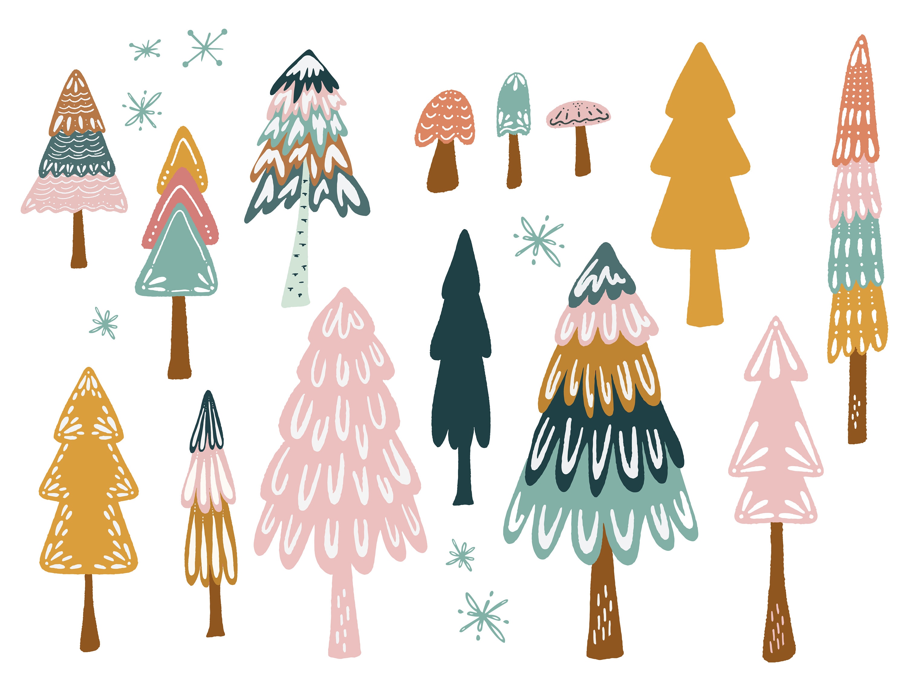 Boho Christmas Tree Clipart, Holiday Printable PNG, Digital ...