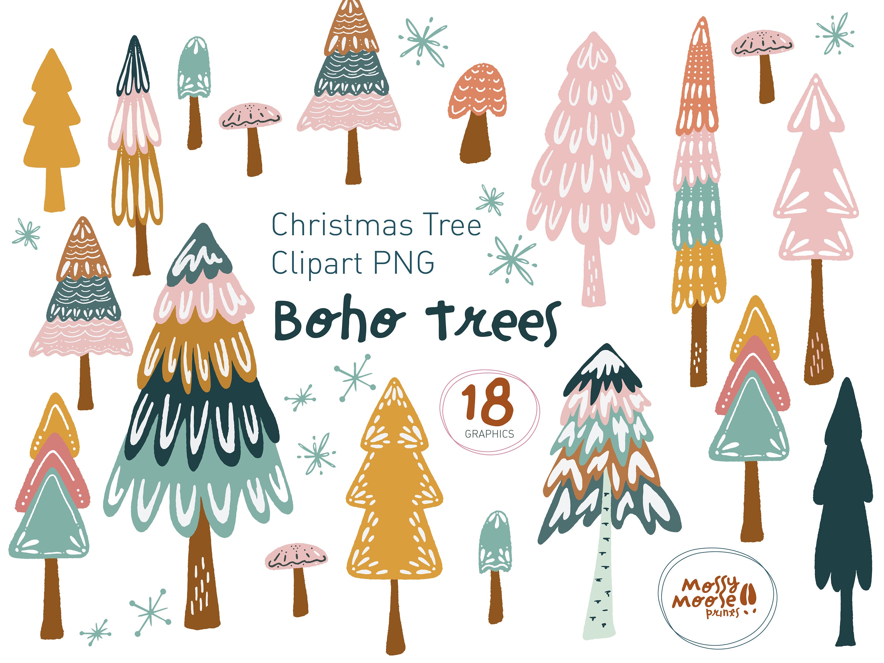 Boho Christmas Tree Clipart, Holiday Printable PNG, Digital ...