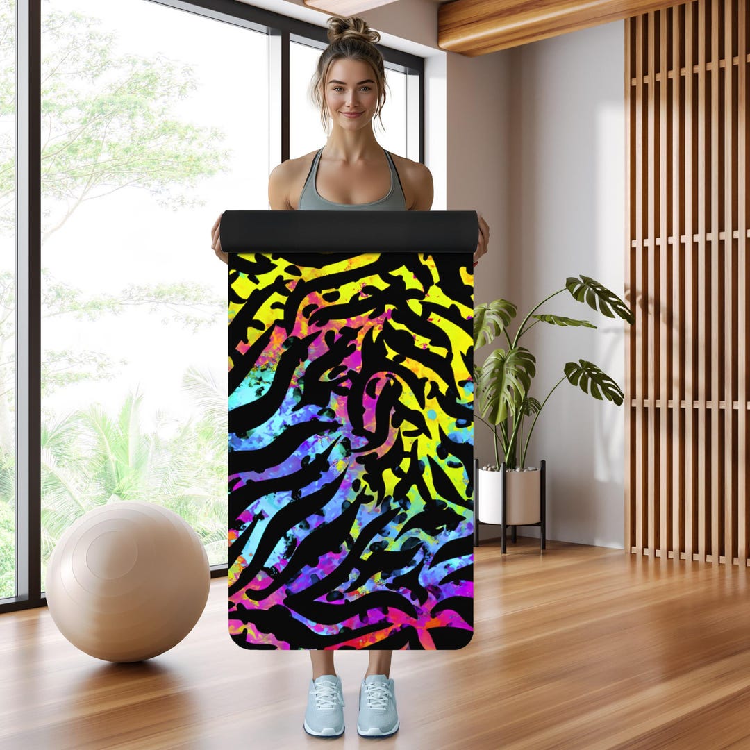 Cute Zebra Print Rubber Yoga Ma Anti-slip Black Rubber Bottom Exercise ...