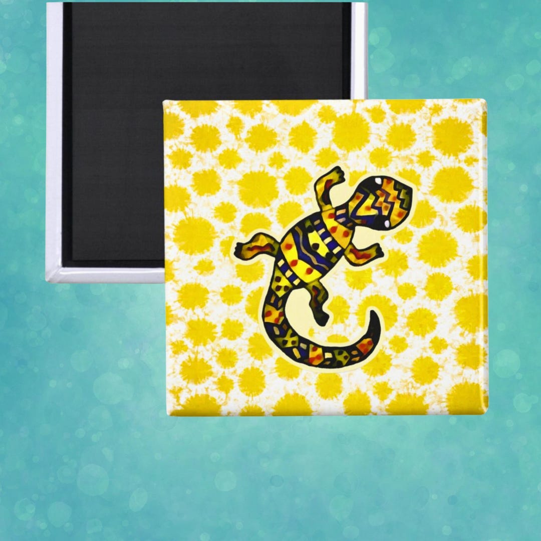 Lizard Magnet Square With Yellow Spots Refrigerator Decor Gift for ...