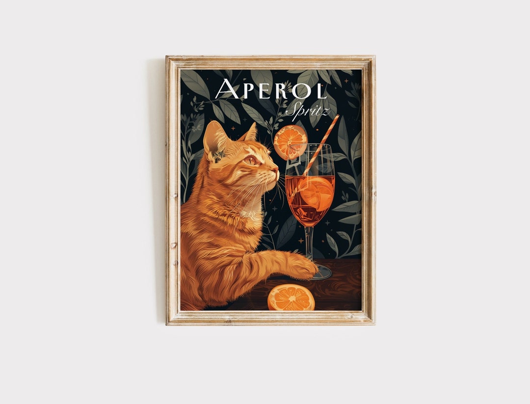 Aperol Spritz, Cat With A Cocktail Art Print, Aperol Spritz Poster ...