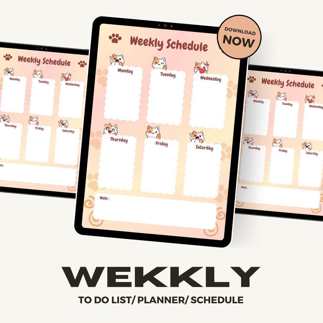 Cute Cat to Do List Weekly Schedule, Students Schedule Template, Weekly ...