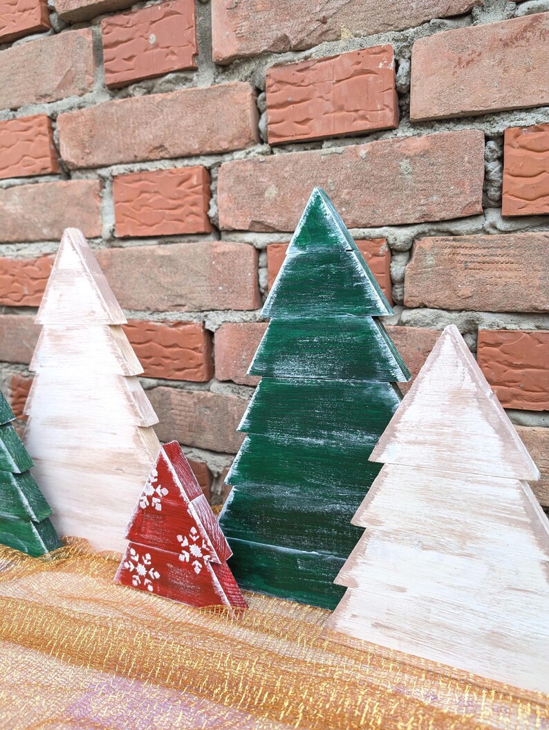 SET Handmade Wooden Christmas Trees, Xmass Wood Decoration, Christmas ...
