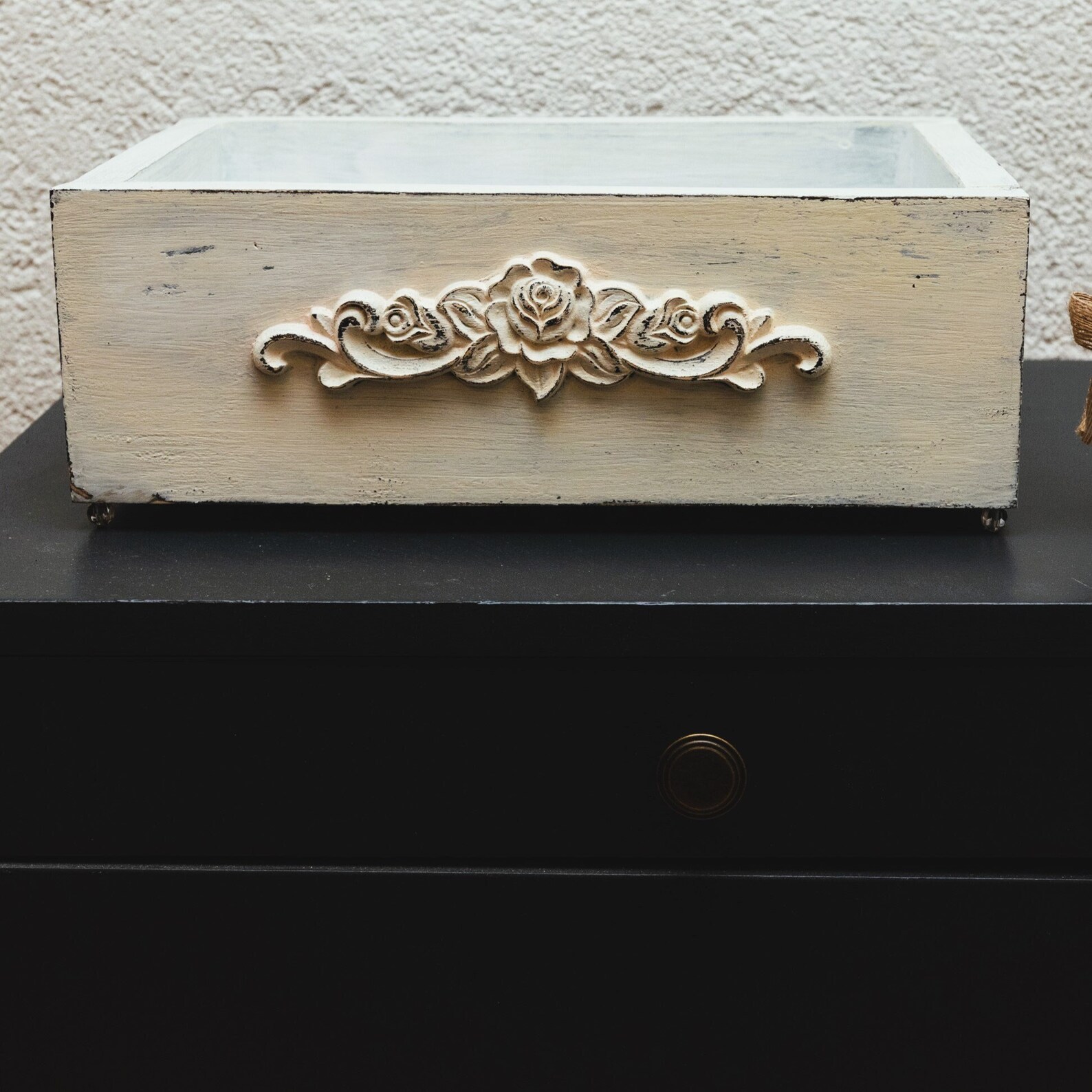 Shabby Chic White Wood Crate, Distressed Floral Storage Box - Etsy